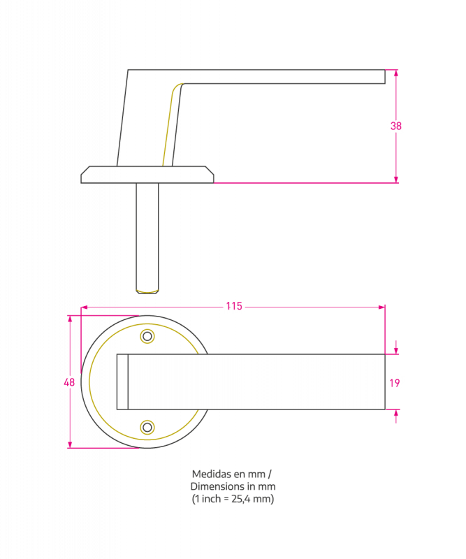 Manija giratoria biselada (pesada) – Herrajes del Atlántico